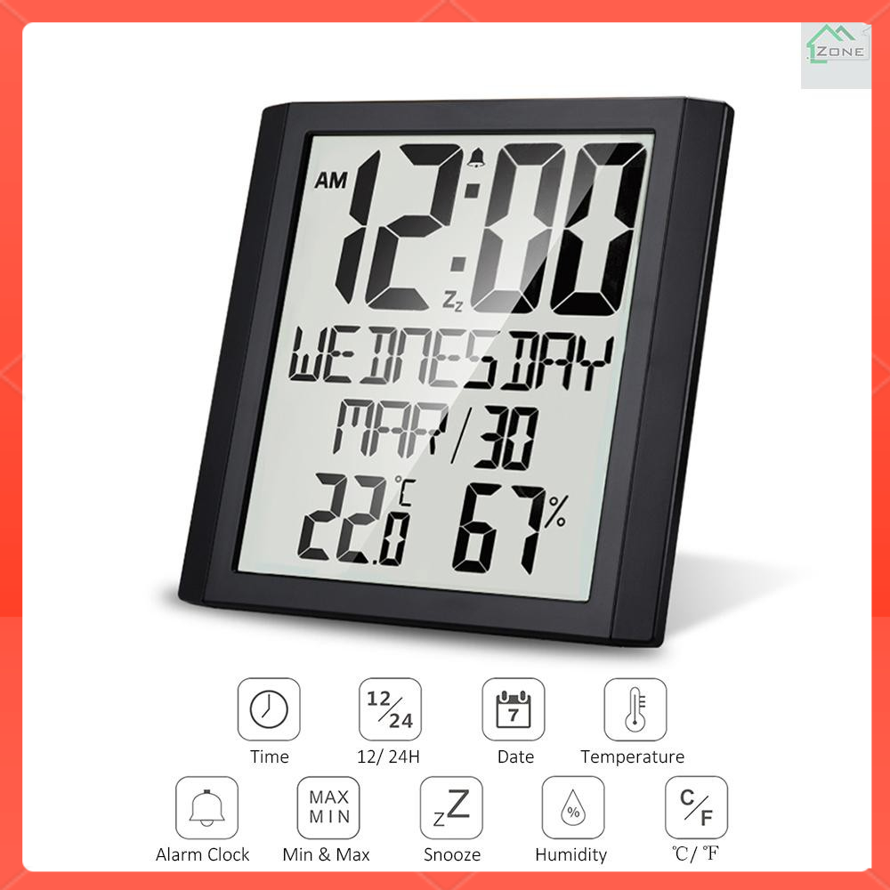 Digital Wall Clock with Temperature & Humidity 8.6'' Large Display Time ...
