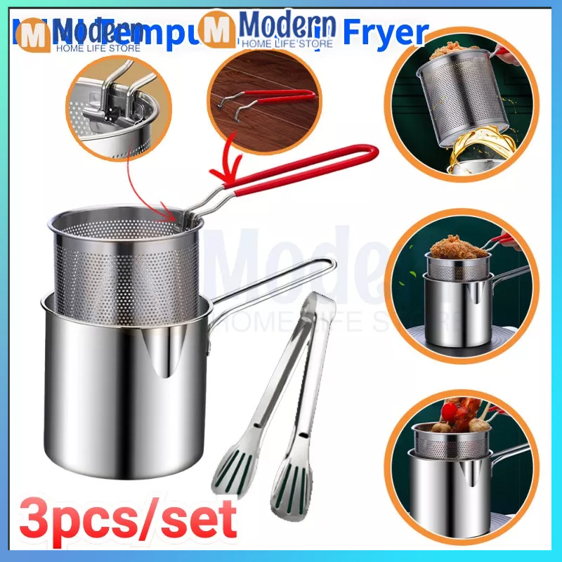 【3pcs/Set】Tall & Mini Stainless Steel Tempura Deep Fryer With Filter ...