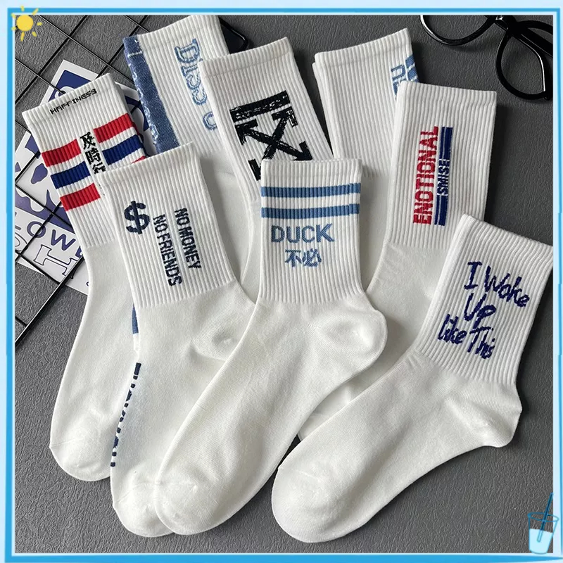 [Ready Stock]Socks ins socks men blue letters college style sports ...