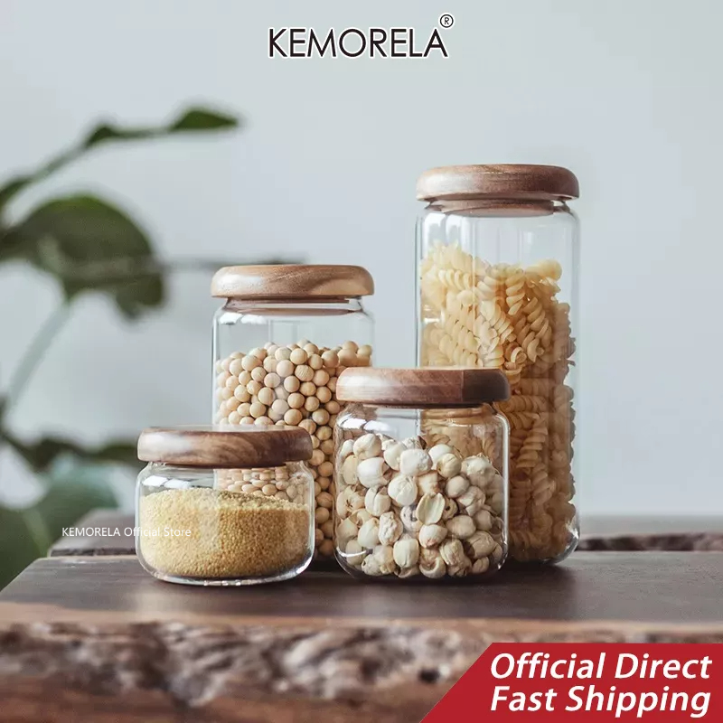 KEMORELA Airtight Food Container Kitchen Storage Spice Jar Grain Storage High Borosilicate Glass ...