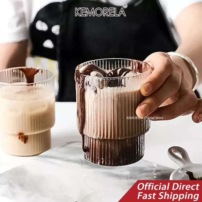 KEMORELA Ins Style Coffee Cup Retro Glass Water Cup Transparent Juice Drink Beer Glass Set ...