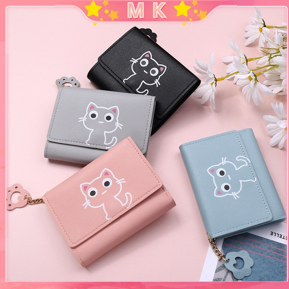 Fashion Cute Cartoon Cat Pattern Short Purse Dompet Wanita Girls Small ...