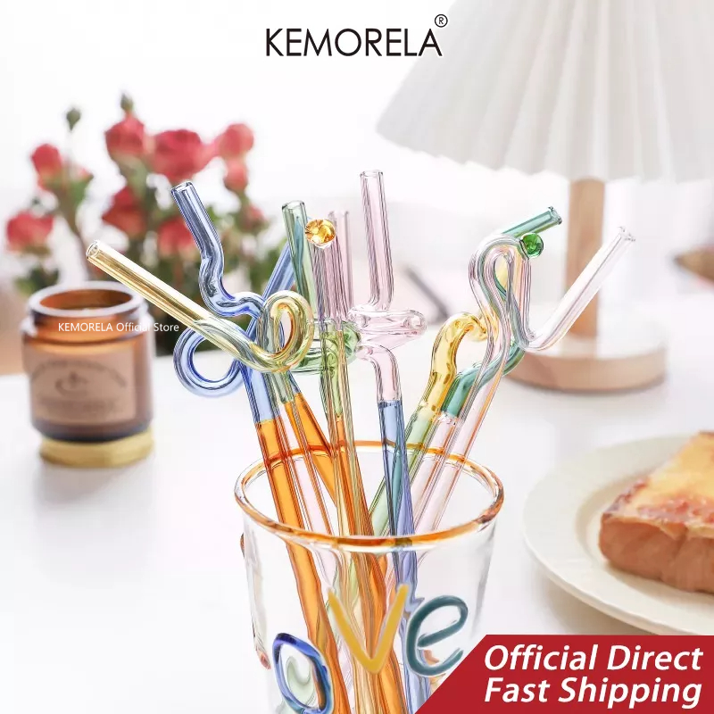 KEMORELA Knotted Colored Glass Straws Eco Friendly Colorful Curly Glass ...
