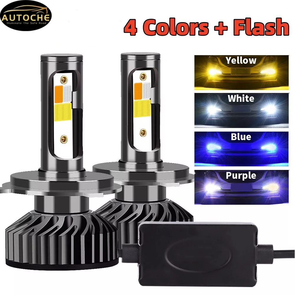 AUTOCHE 1 Pair Four Colors + Flash LED Car Headlight 10000LM Auto LED H4 H1 H7 H8 H9 H11 H16 ...