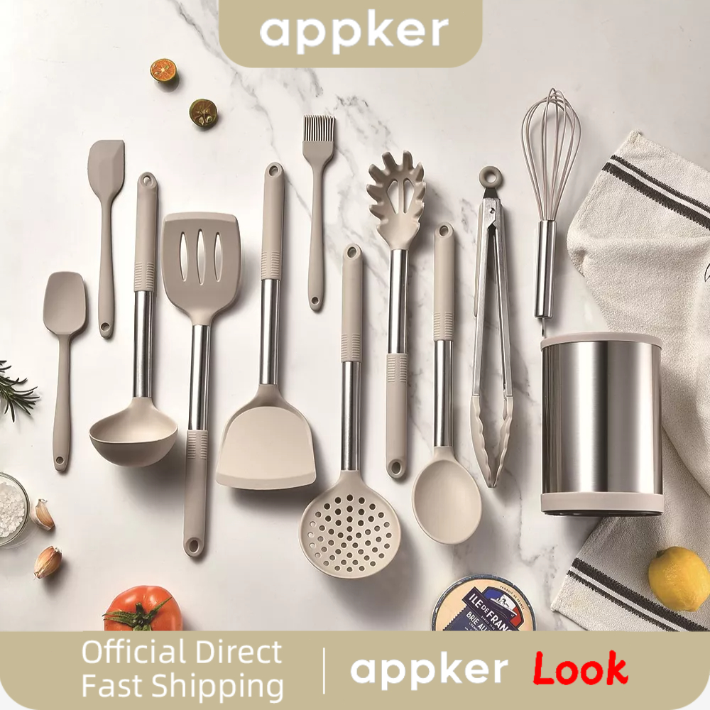 APPKER New Rotatable Storage Barrel Silicone Ladle Turner Spatula Tong ...