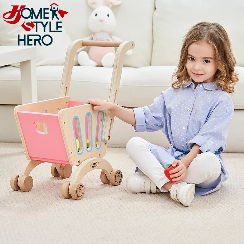 Wooden Shopping Cart Trolley Push Cart Little Shopper Supermarket ...