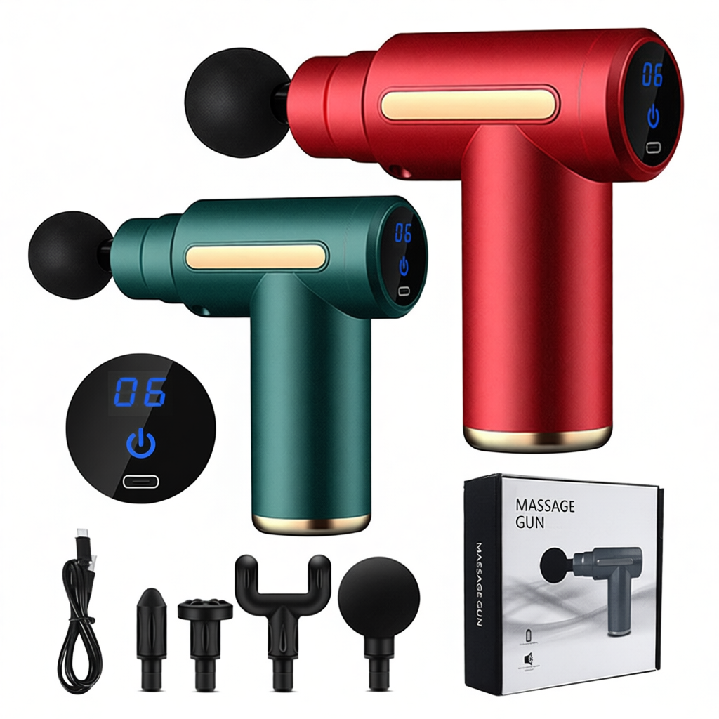 Mini Fascia Massage Gun 6 Speeds With 4 Massage Heads LCD Screen ...