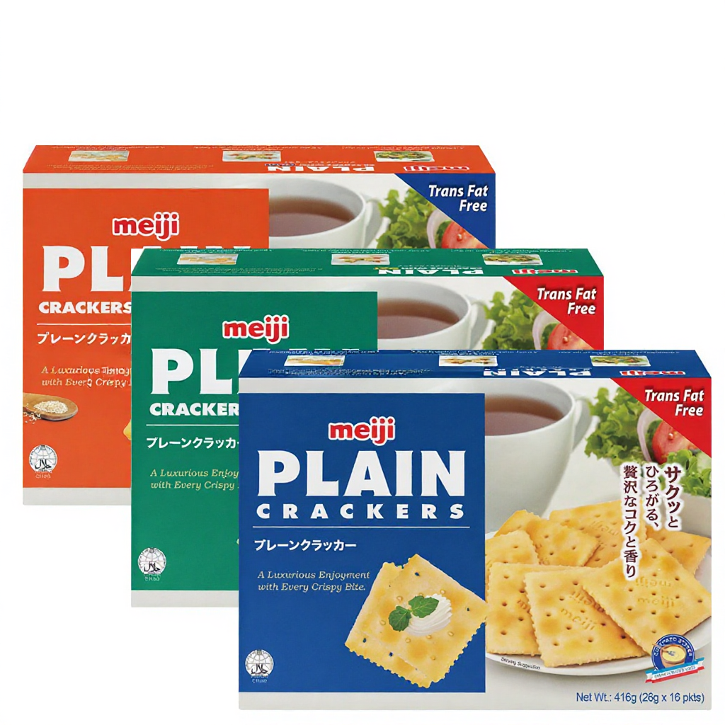 Meiji Plain Crackers 416g – Original Soda Crackers with Oats & Sesame ...