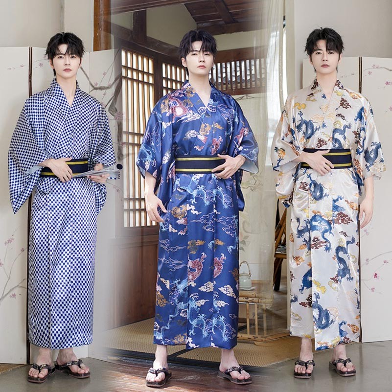 Men's Japanese Samurai Costume Traditional Kimono Ryokan Yukata Robe with Obi Belt | Shopee Malaysia