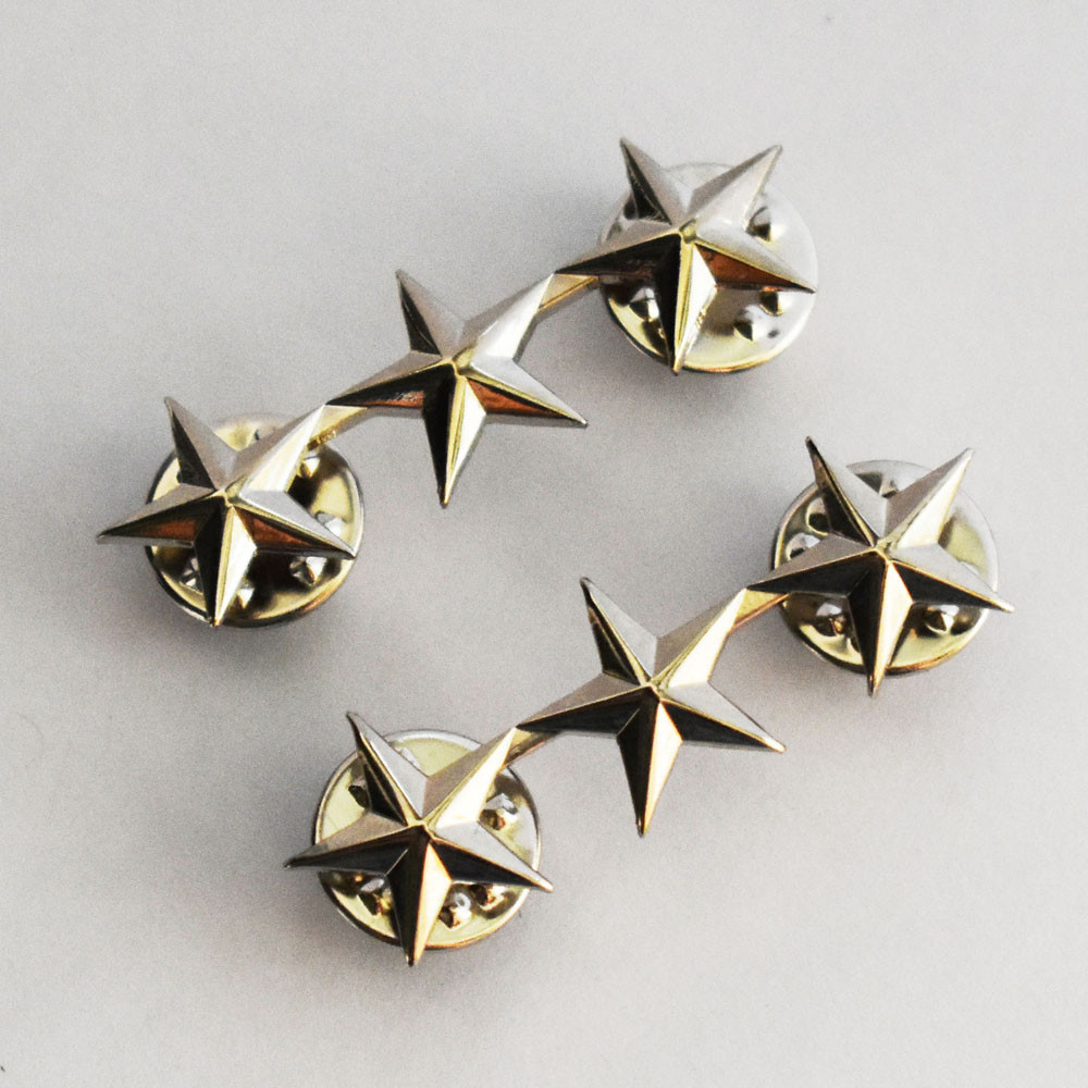 WW2 PAIR OF US OFFICER 3 STAR LIEUTENANT GENERAL RANK BADGES PIN SILVER ...