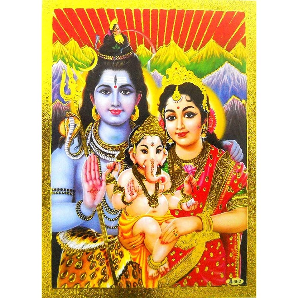 Lord Shiva Family Poster Reprint Hindu God Picture with Den F | Shopee ...