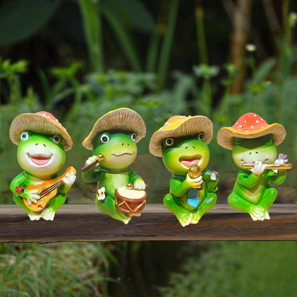 [LAS] Frog Garden Sculpture Resin Singer Frog Statue Outdoor Music Band ...