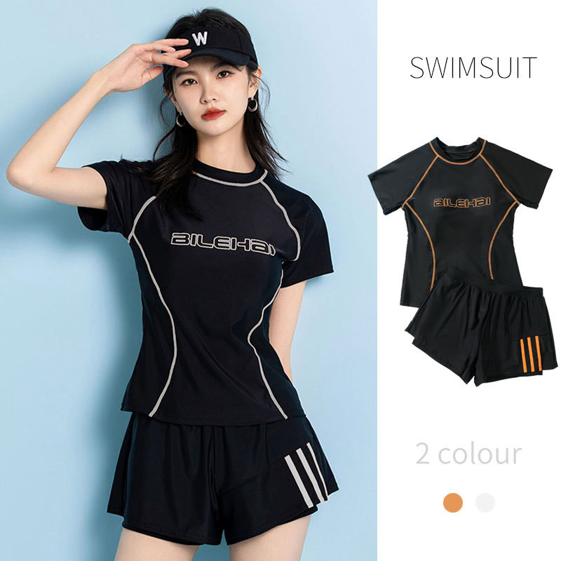 New Short Sleeve High Waist Two Pieces Swimwear Women Swimsuit Hot ...