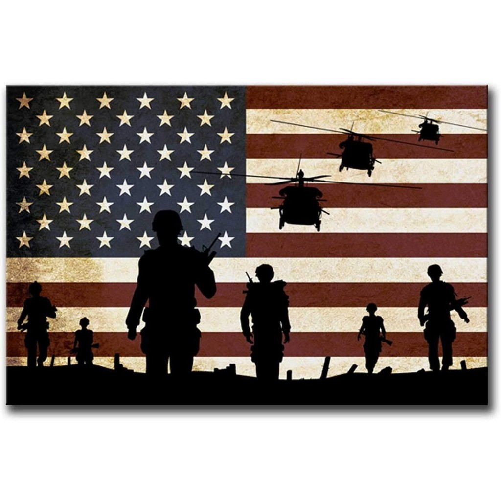 American Flag Wall Art Poster Soldier Military Wall Decor Retro Patriotic Concept Usa Flag ...
