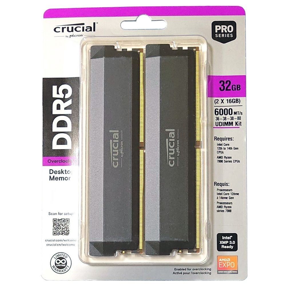 Crucial Pro Overclocking 32GB (2x16GB) DDR5-6000 CL36 Gaming Memory Kit ...