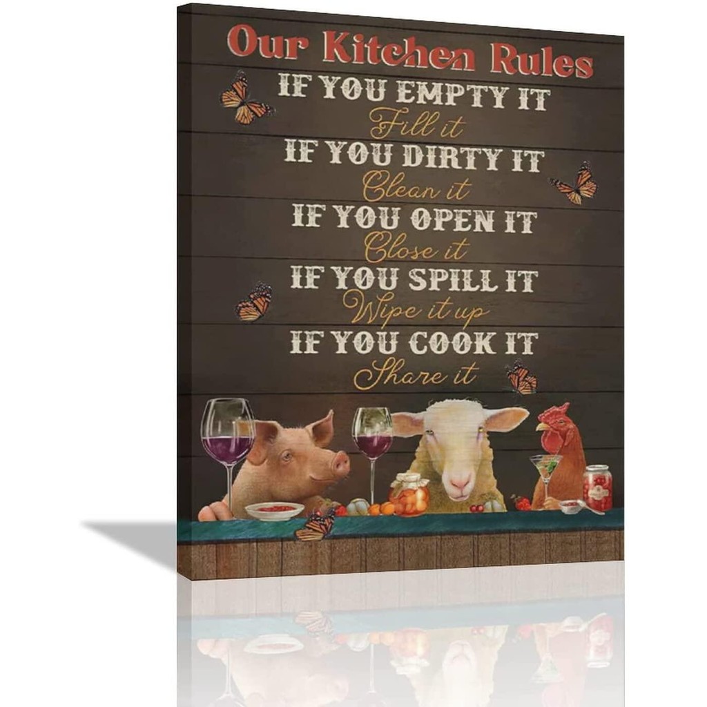 Funny Farm Animals Wall Art Our Kitchen Rules Canvas Wall Decor ...