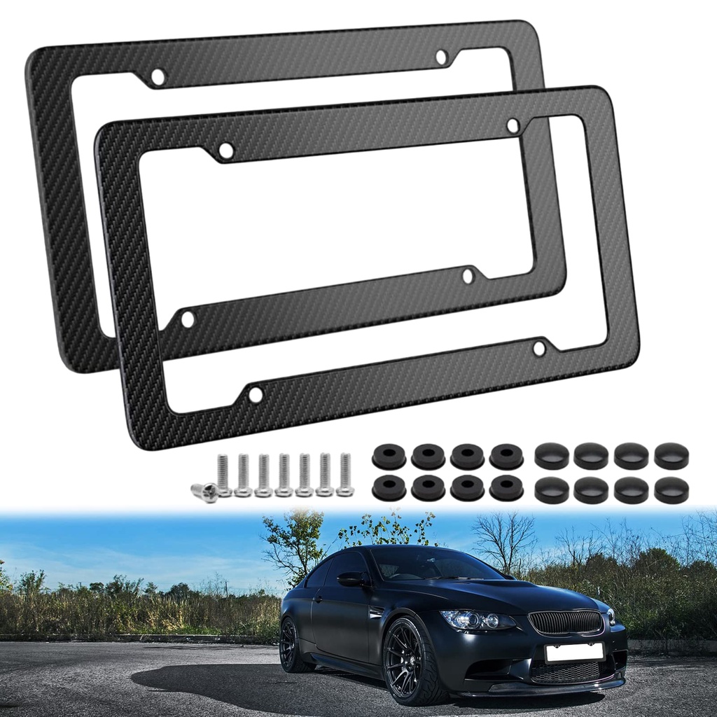 SPE- License Plate Frame with Screw Caps Cover Kit Universal Fit Easy ...