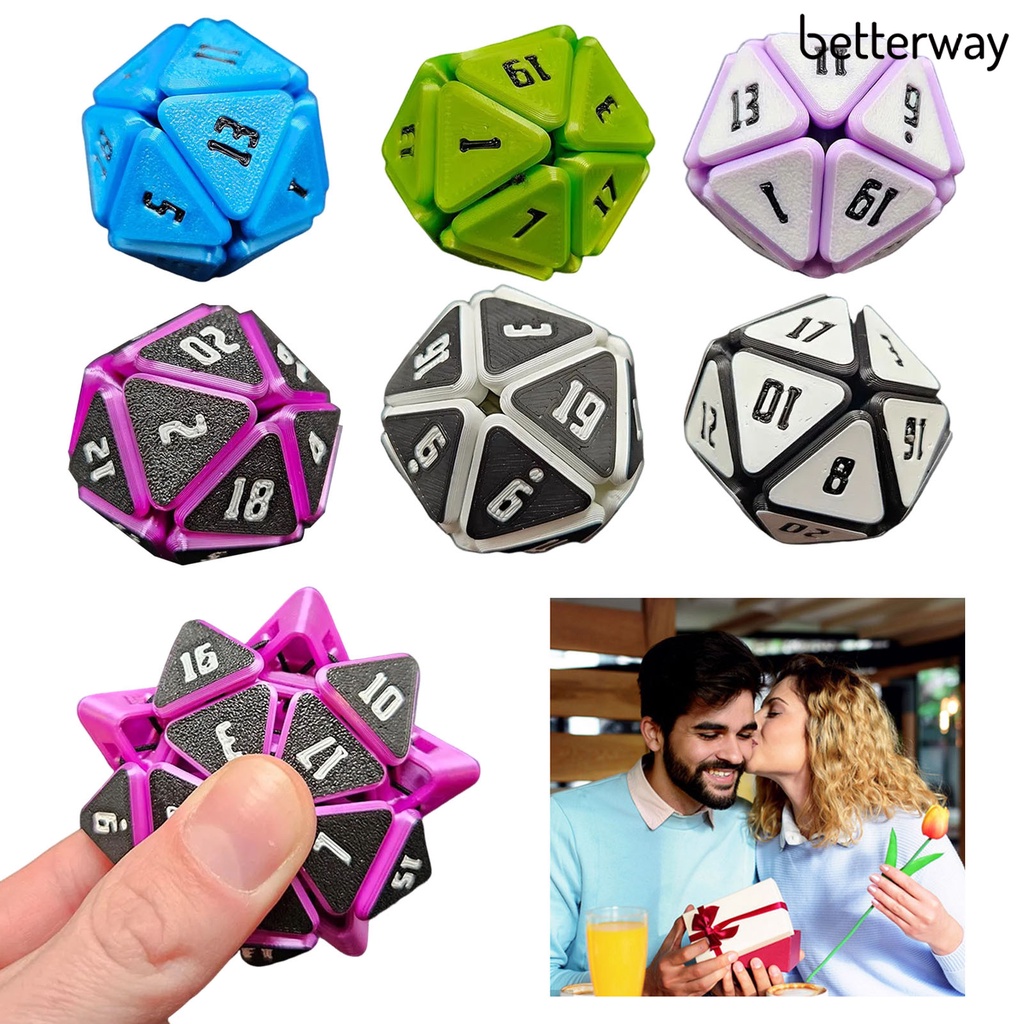 Betterway Squishable D20 Fidget Dice Portable Travel 3D Printed Dice Sensory Toy Multi-sides ...