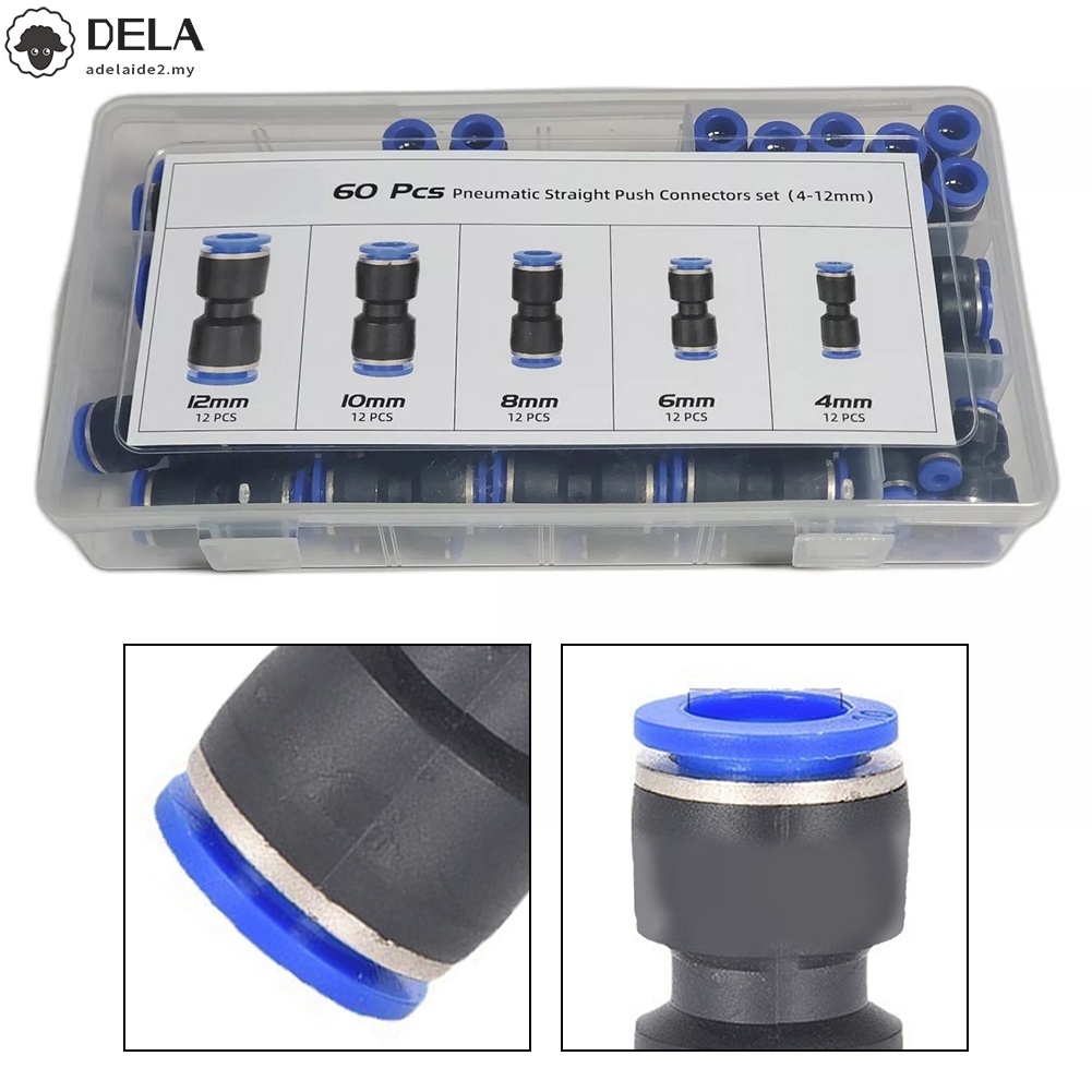 [DELA] 60 Pcs Pneumatic Push Connectors Kit -Quick Release Air Line ...
