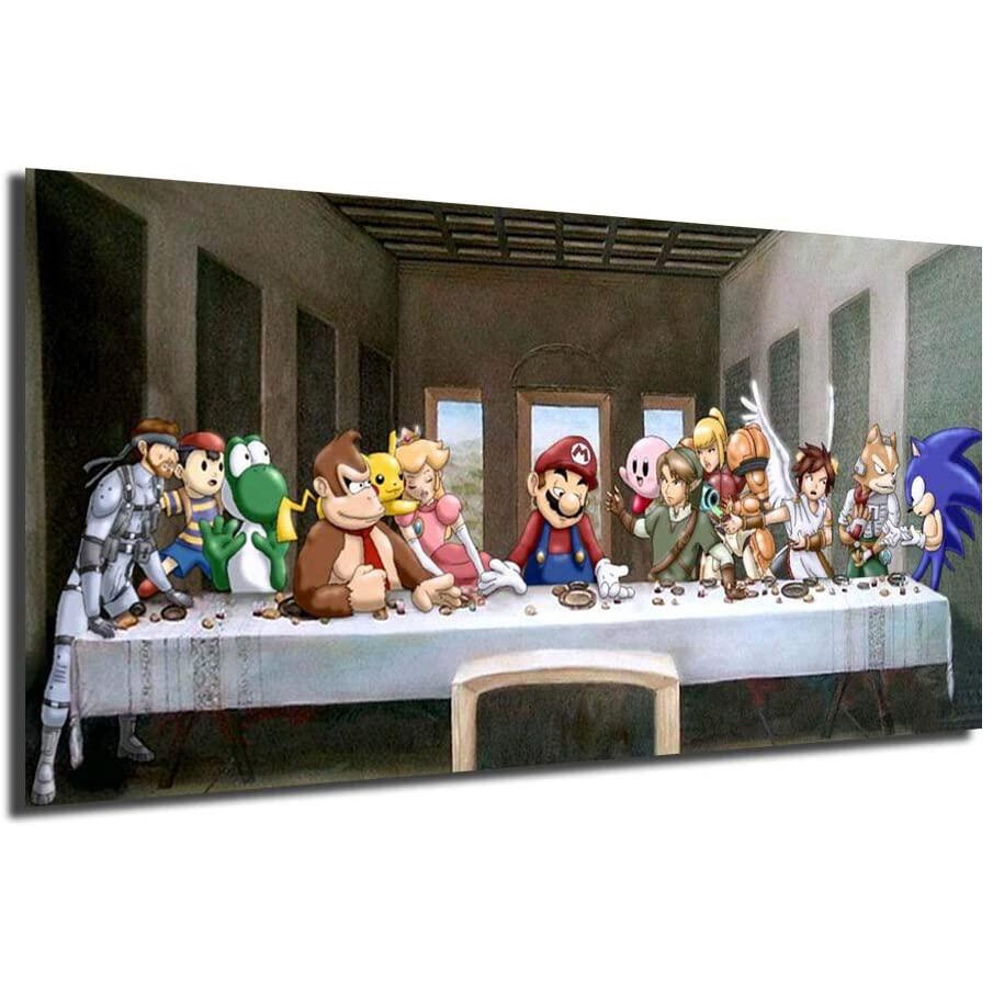 Super Cartoon The Last Supper Painting Mario Sonic Hedgehog Game Poster ...