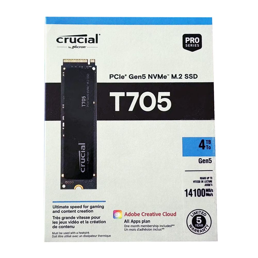Crucial T705 4TB Gen5 M.2 2280 SSD (R:14100MB/s), CT4000T705SSD3 ...