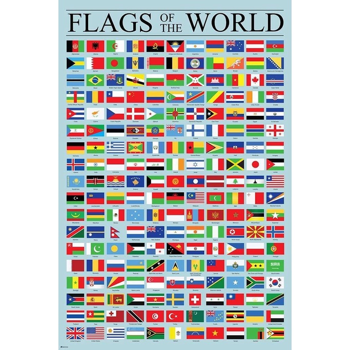Pretty Flags of The World Classroom Poster Reference Chart Country ...