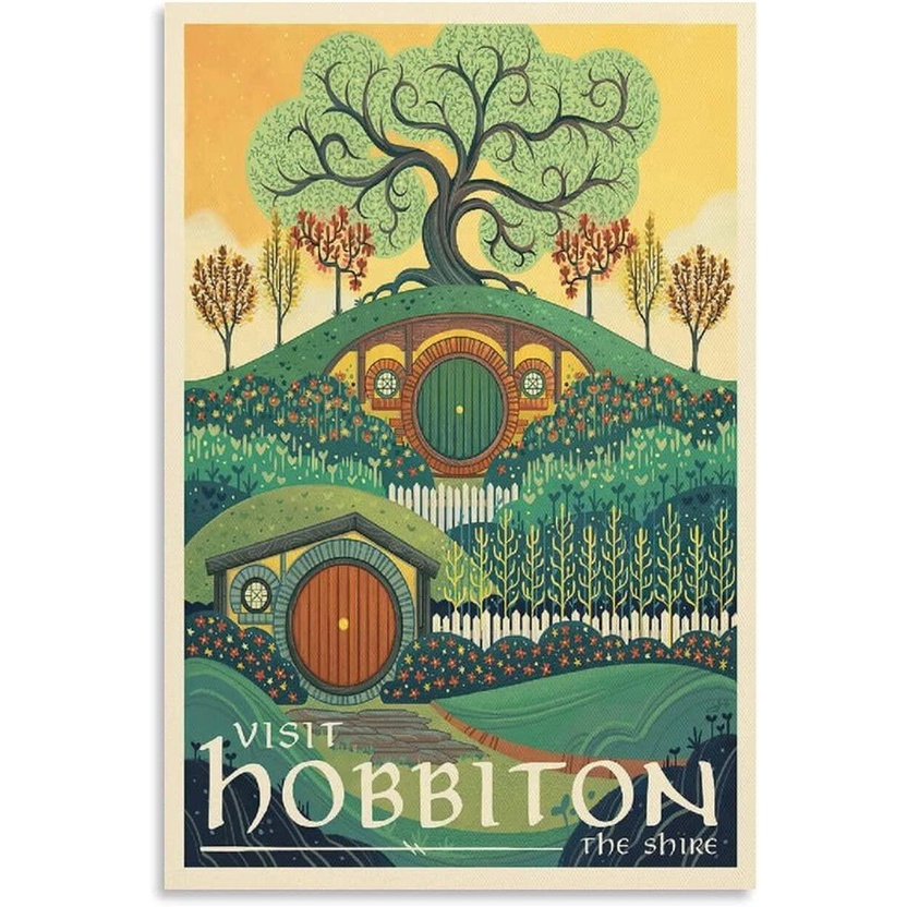 Hobbiton Vintage Travel Poster Lord of The Rings Moive Poster Wall Art ...