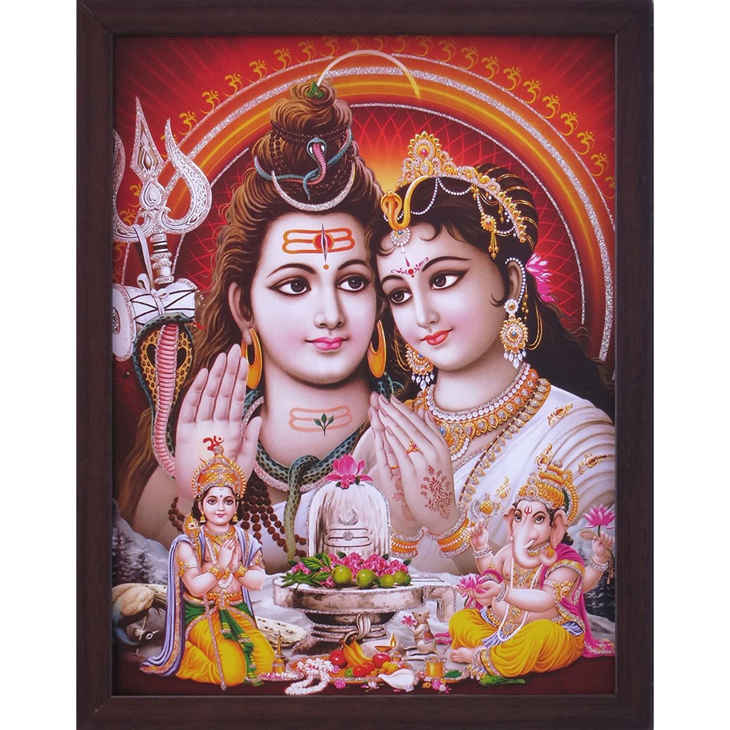 Super Shiva and Parvati Worshiping Holy Shivling with Ganesha and ...