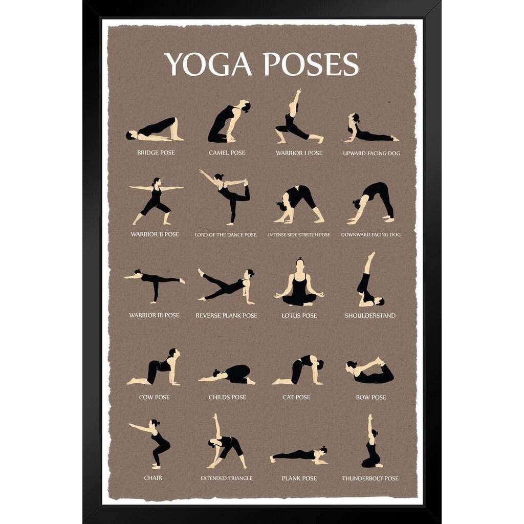 Super Yoga Poses Reference Chart Studio Gray Black Wood Poster High ...