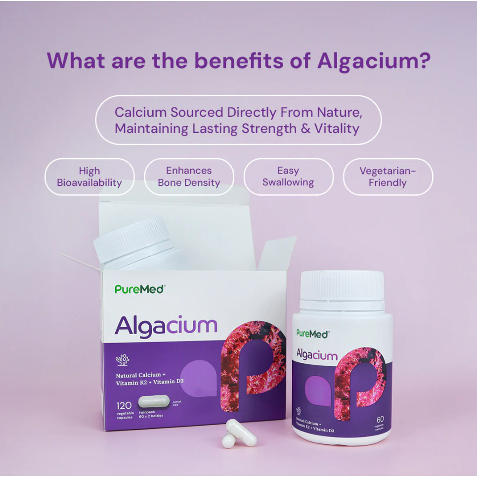 PureMed Algacium Natural Calcium Supplement | Vitamin K2 + D3 | High ...