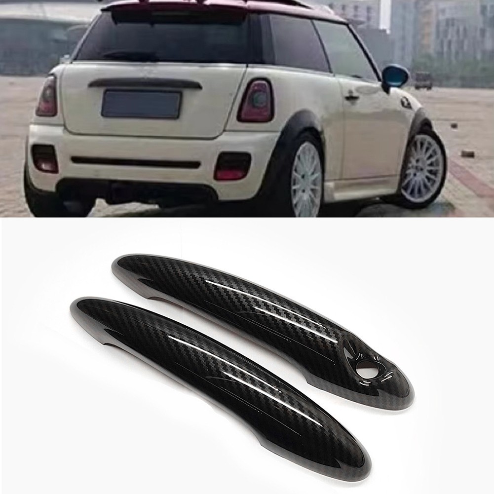 [MY]2x Black Carbon Fiber Door Handle Cover FOR MINI Cooper S JCW R50 ...