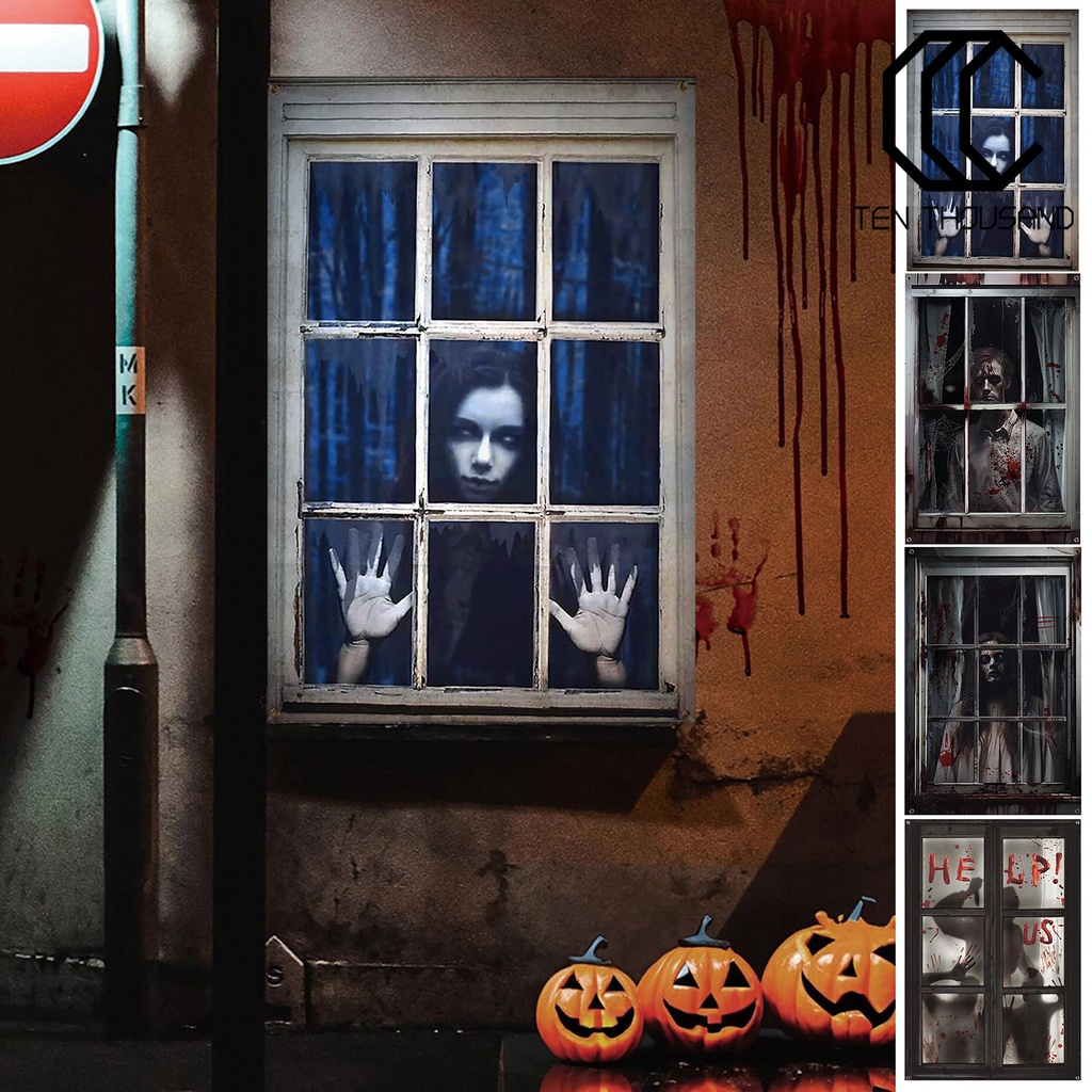 (Ready Stock) Halloween Scary Window Cover Horror Female Ghost Window ...