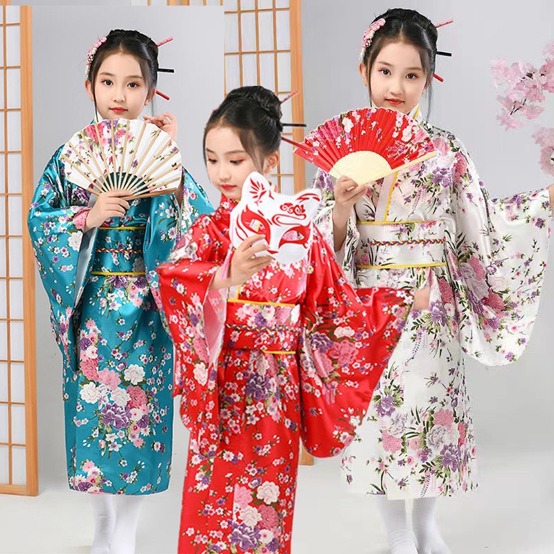 Children Kimono Traditional Japanese Style Yukata Dress for Girl Kid ...