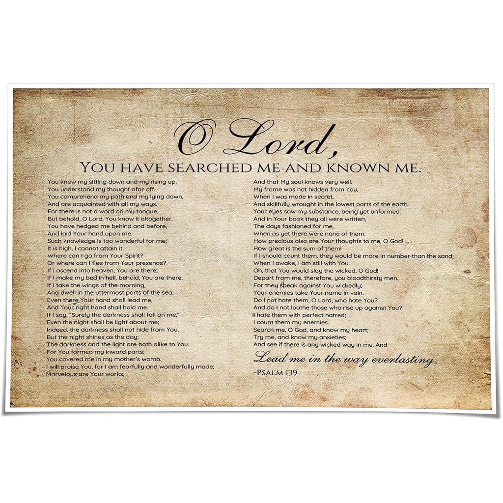 Psalm 139 Bible Verse Wall Art Nkjv Prayer Poster Vintage Scripture ...