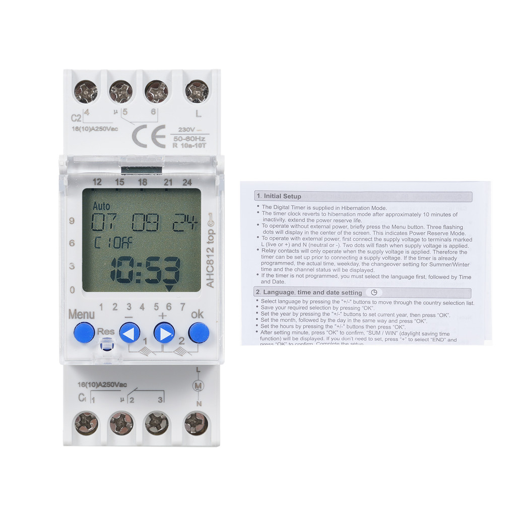 2 Channel Timer Programmable Timing Switch AHC812 230V 16A Weekly Program Digital Time Switch ...