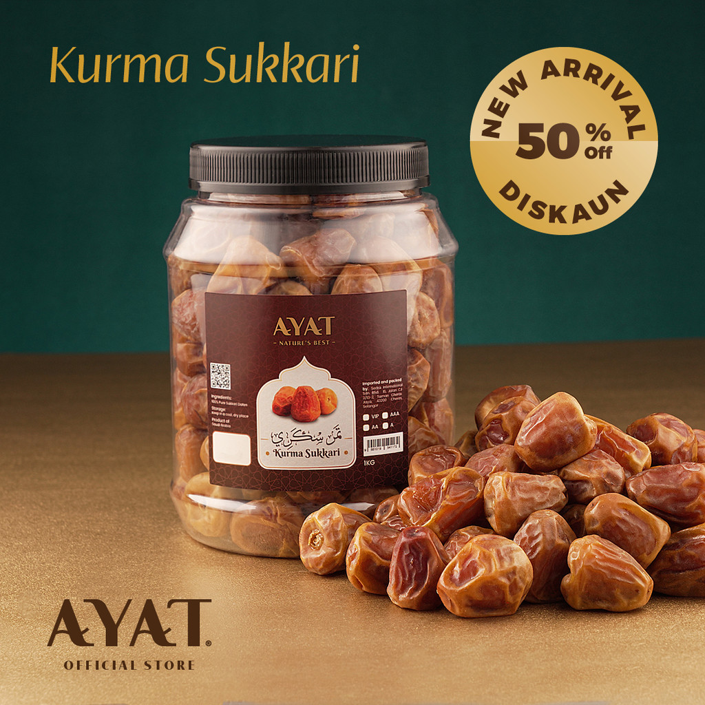 AYAT Dates Kurma Sukkari Dry Saudi (Campur Sederhana) Botol 1kg/500g ...