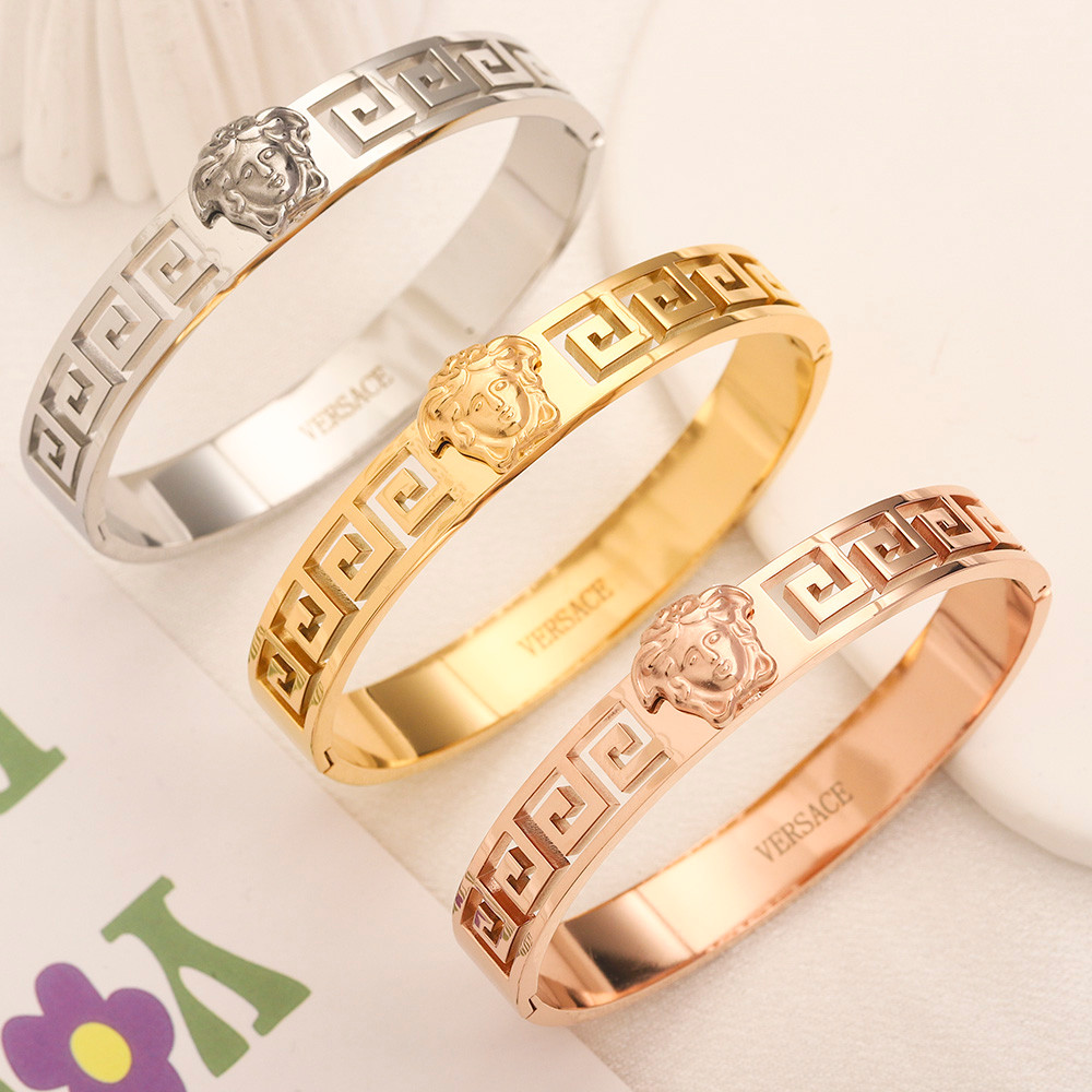 Casual Versace Bracelet Delicate Bangle Hollow Letter Logo Titanium ...