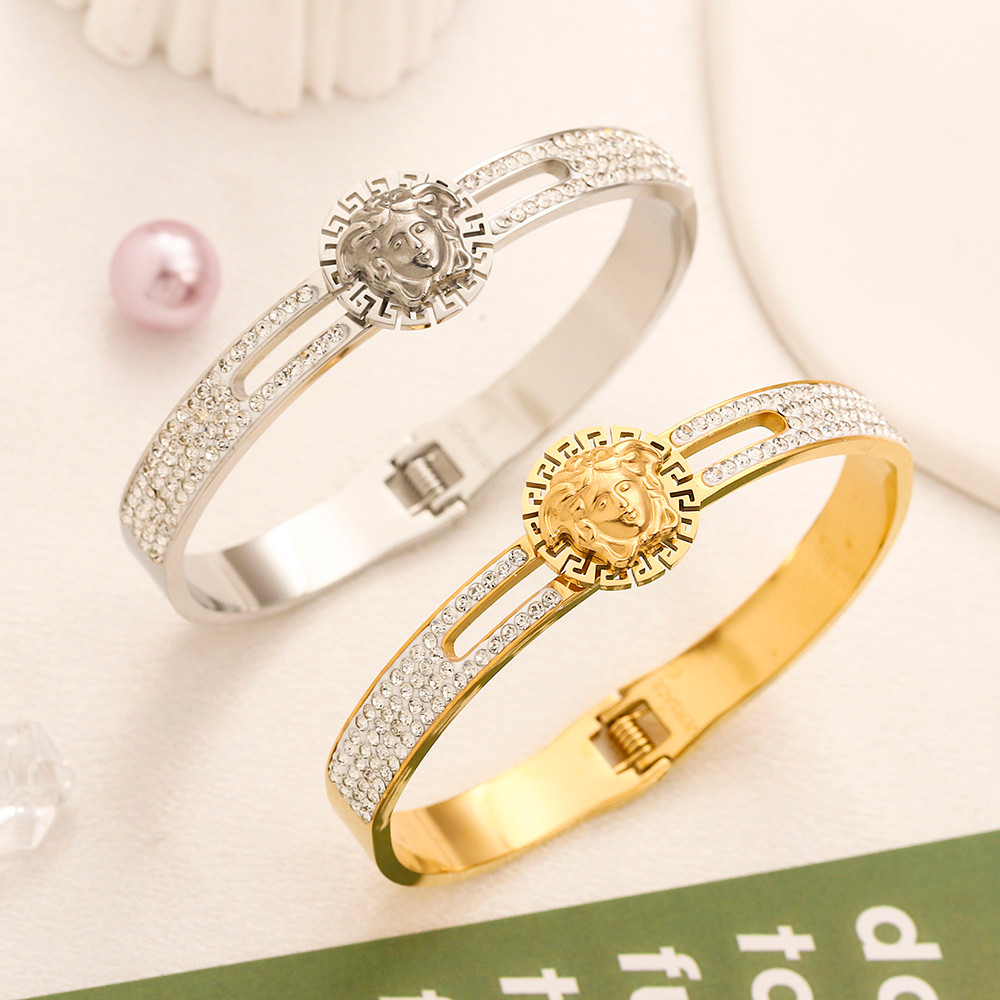 Casual Versace Bracelet Delicate Bangle Hollow Letter Logo Titanium ...