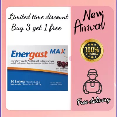 Energast MAX, 30×3.53g Sachets, Sour Cherry Powder with Sodium Butyrate ...