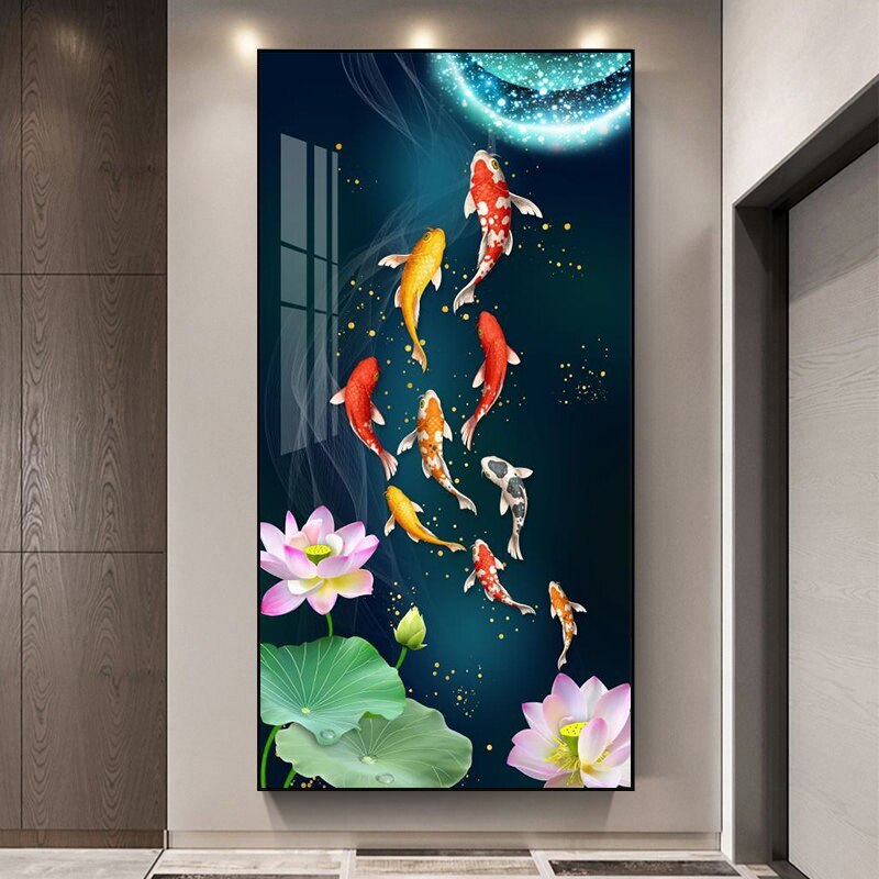 New Chinese Style Koi Lucky Carp Canvas Painting - Fish Goldfish Poster ...