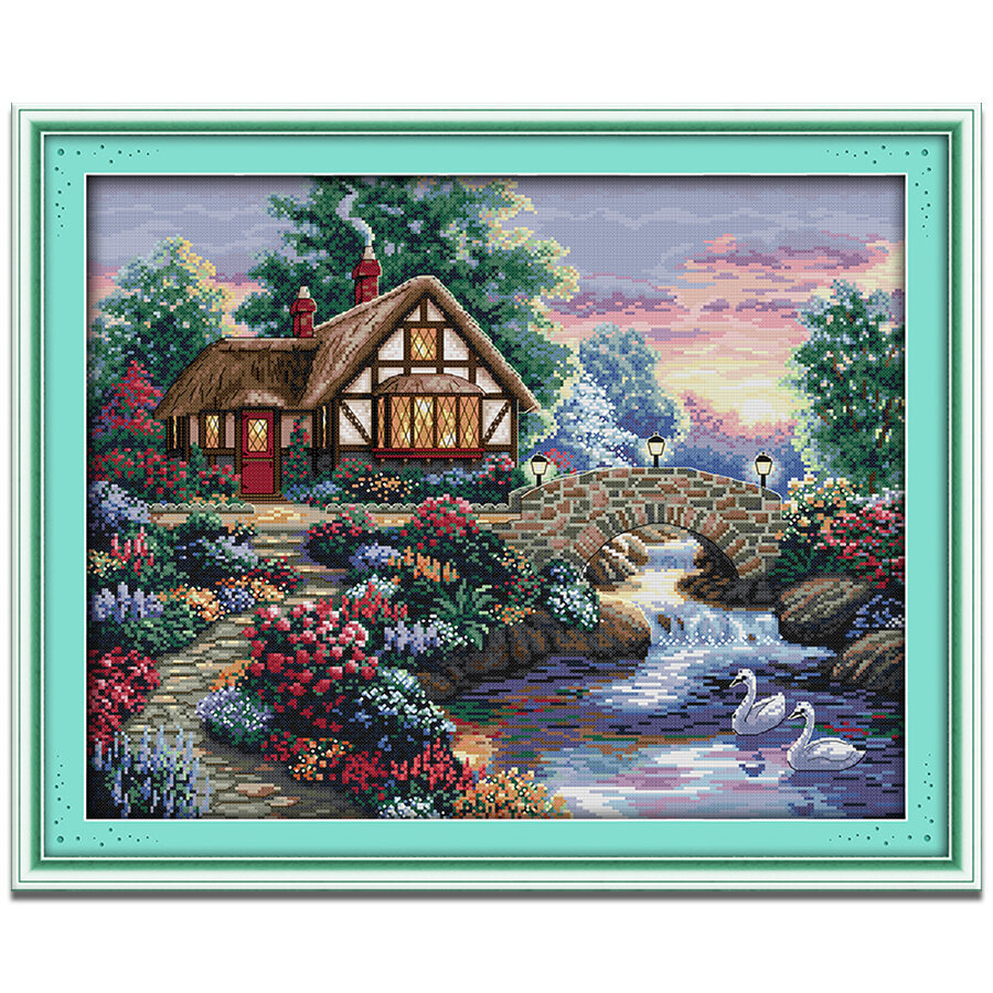 Cross Stitch Set, Beautiful Countryside, House, Scenery, 14/11CT, Full ...