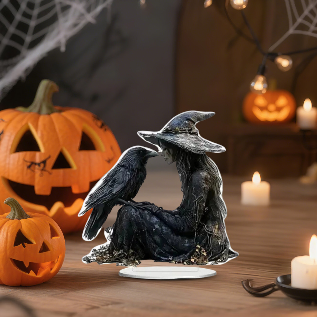 Tenthousand Halloween Crow Witch Acrylic Ornament 2D Spooky Raven Witch ...