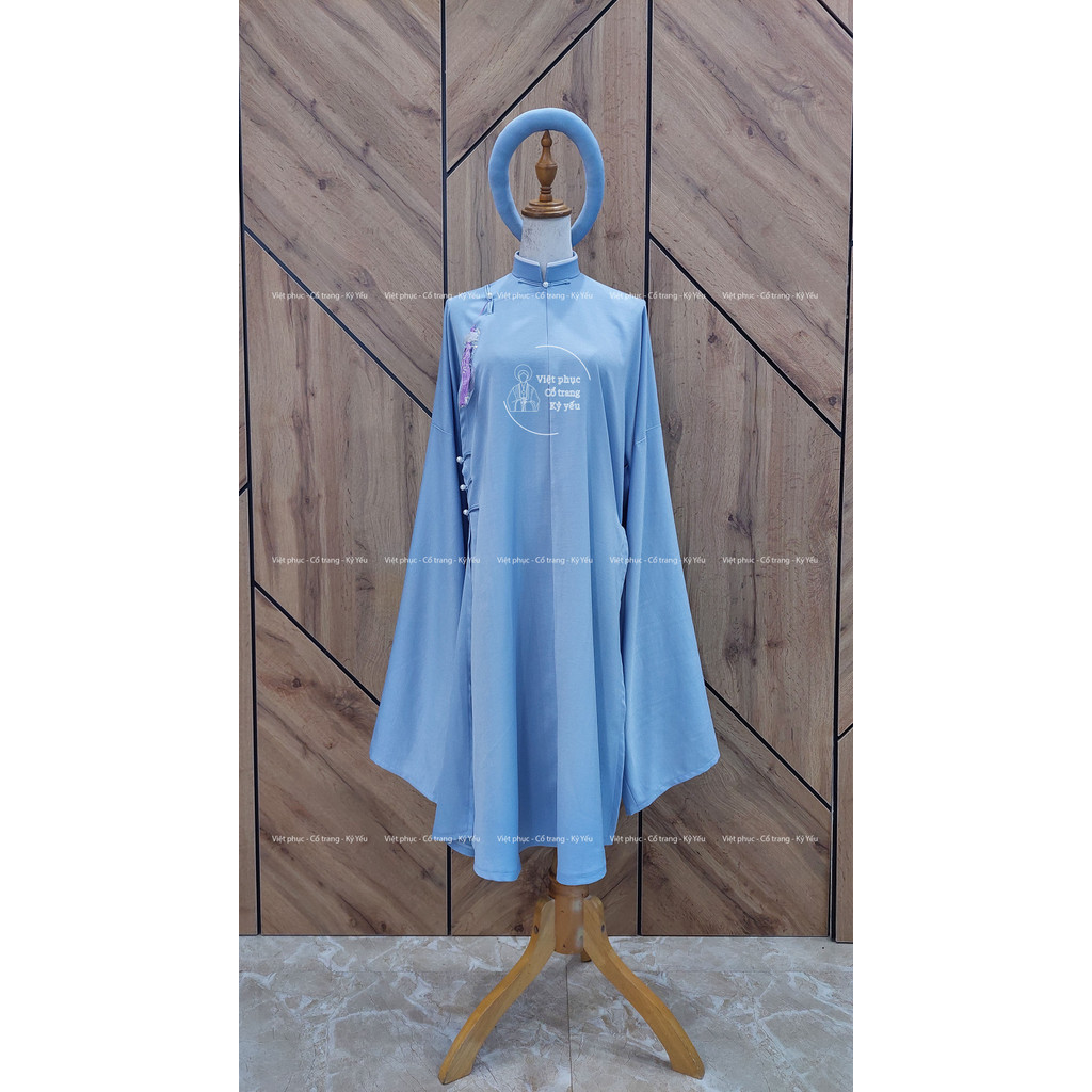 Women's 1-layer five-piece shirt, sky blue Vietnamese silk fabric ...