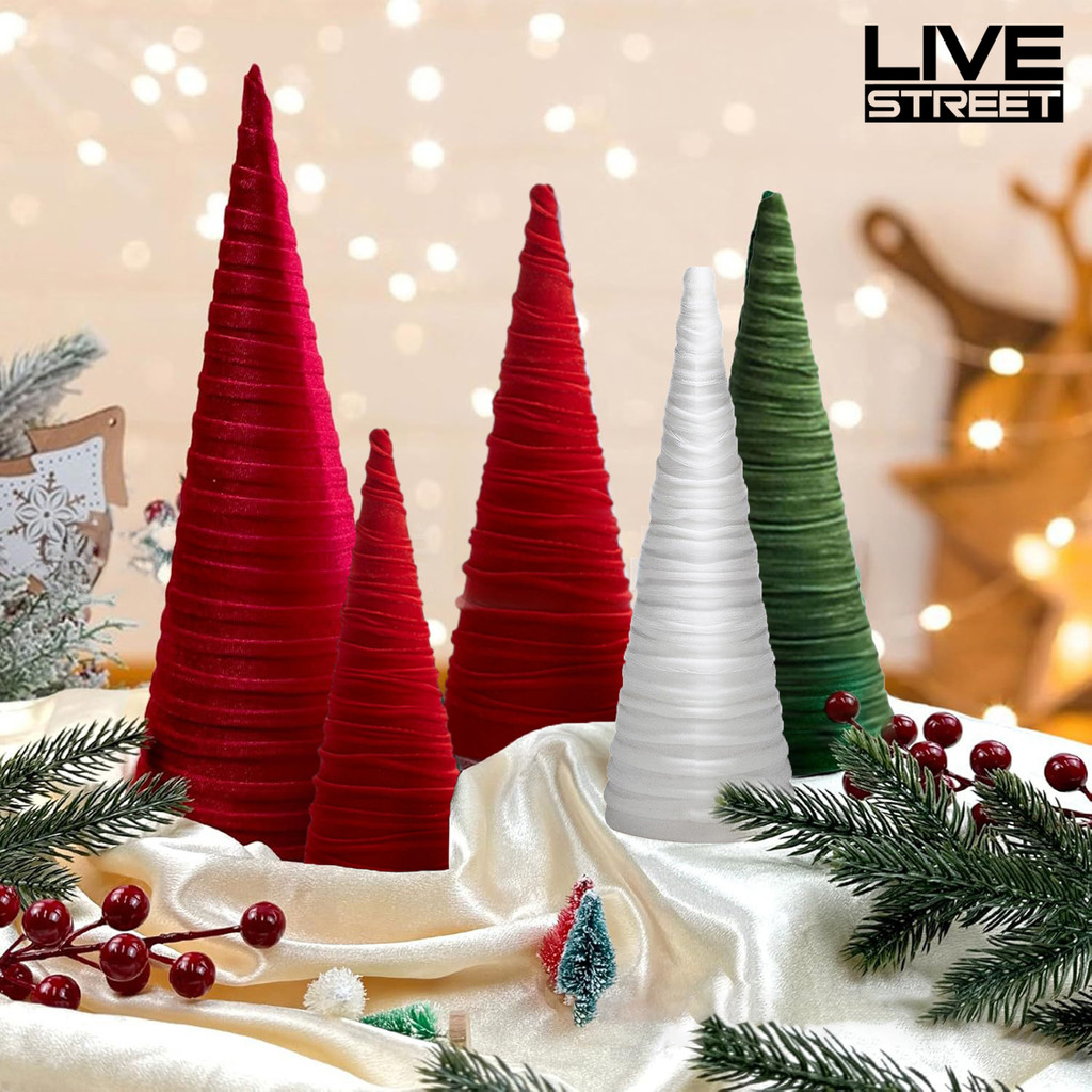 Livestreet Velvet Christmas Cone Tree Decorations Christmas Flocked ...
