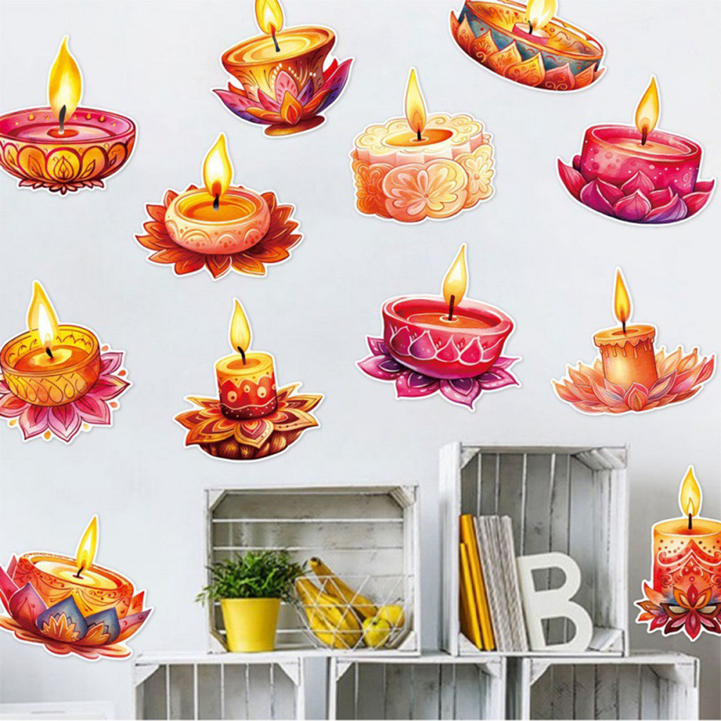 【Mysweetgirl】12 Pcs Diwali Festival Sticker Lotus Tealight Candle ...