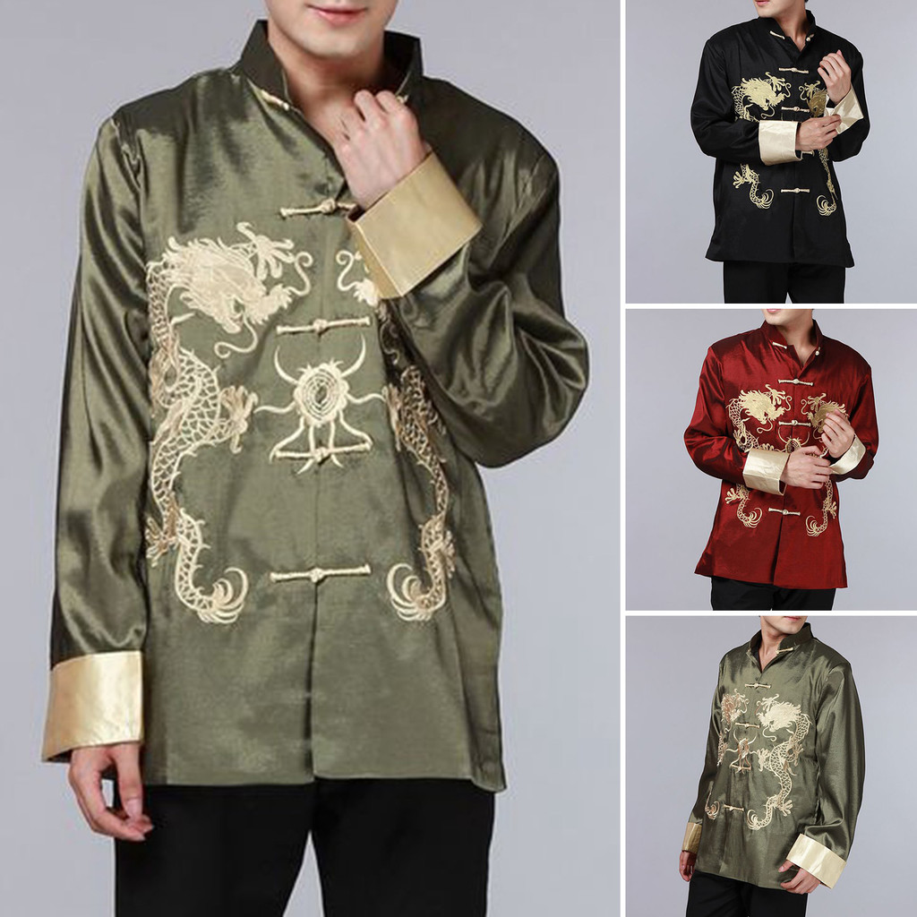 CHI- Tang Suit Jacket with Two Dragons Retro Chinese Style Long Sleeves ...