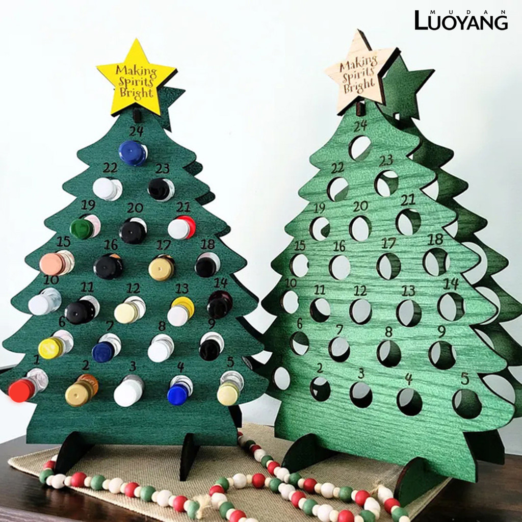 [Luo] Wooden Christmas Tree Wine Rack 24 Days Advent Calendar Wine Bottle Holder Adult Christmas ...
