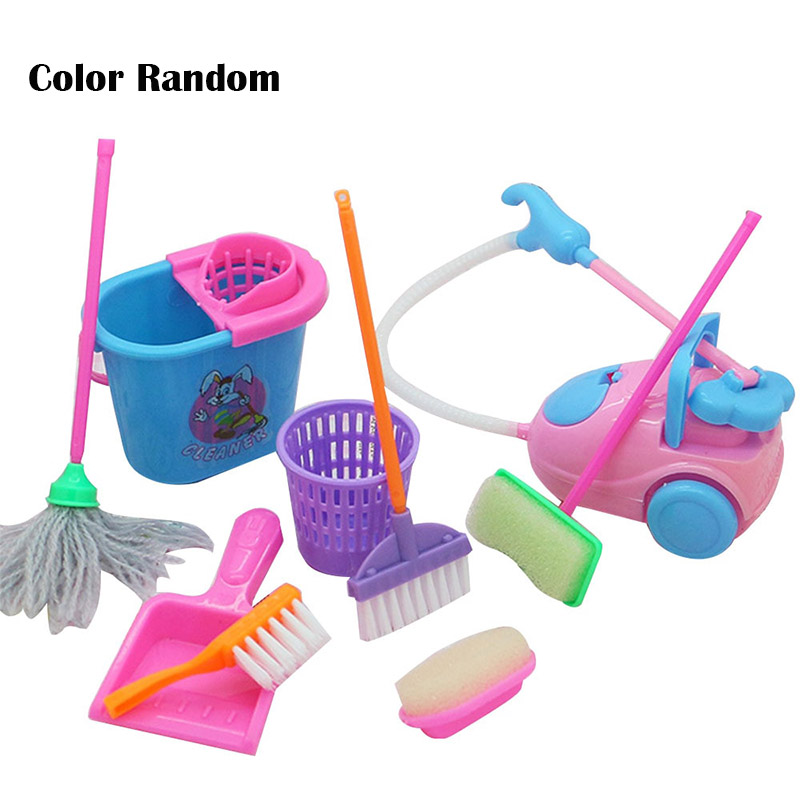 9Pcs/Set Pretend Play Toys Cleaning Tool Doll Barbie Accessories for ...
