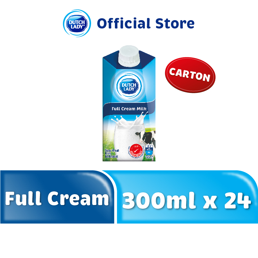 [Carton of 24] Dutch Lady UHT Milk Full Cream 300ml [Exp 21 Feb 2026 ...