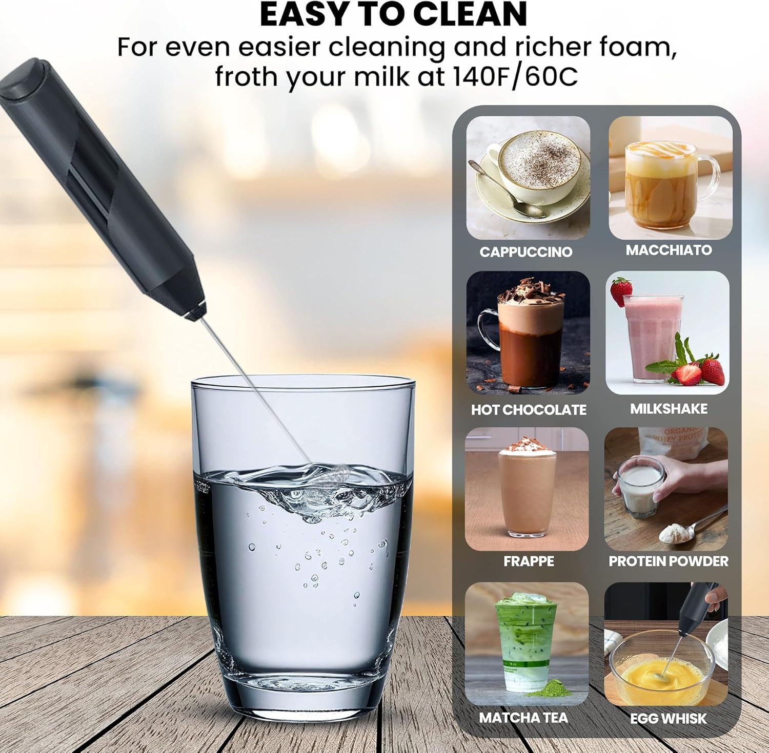 Wireless Manual Milk Frother - Ideal for Frothing Milk, Mixing Coffee ...